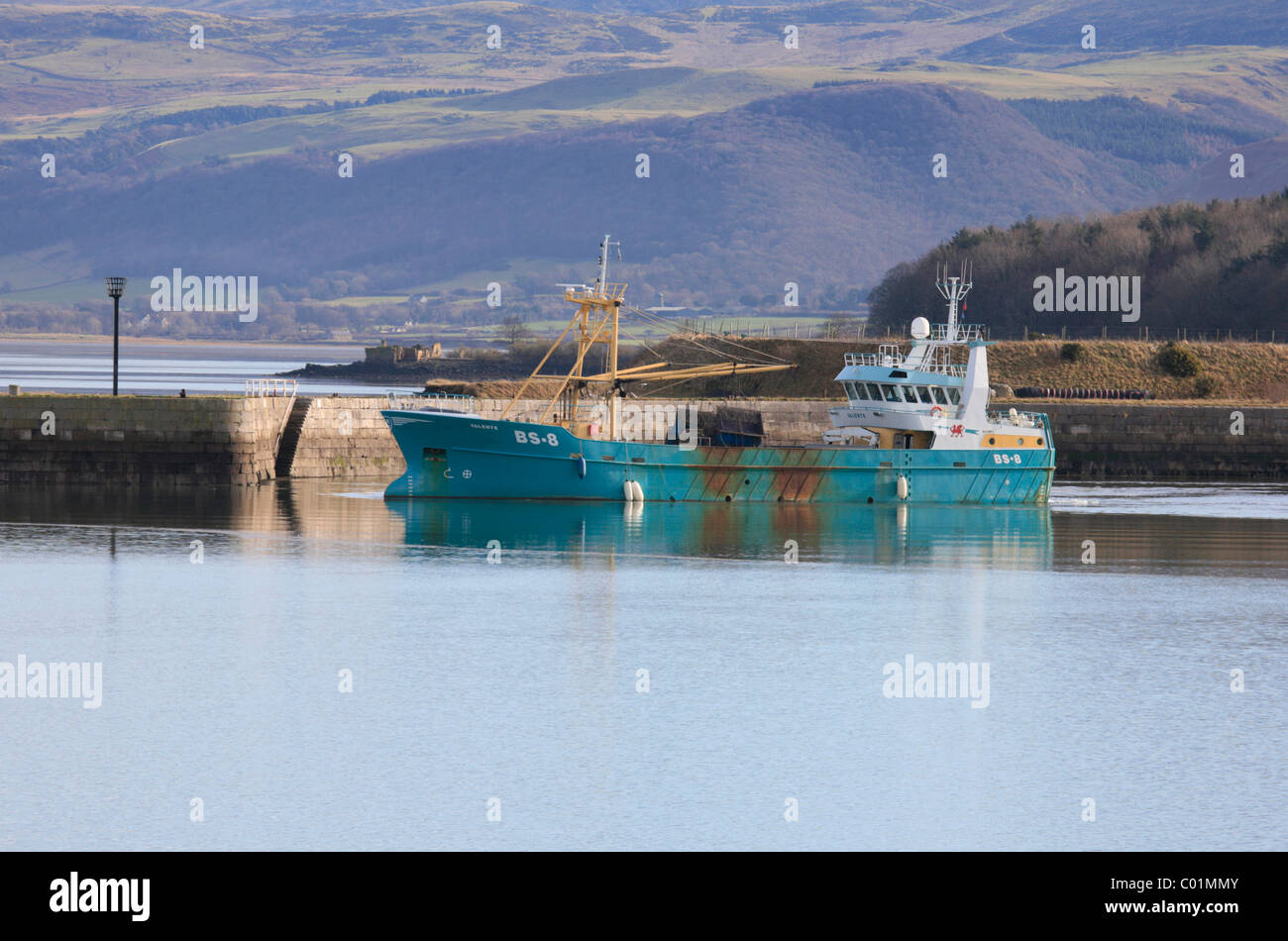Mussel Dredger Valente leaving Bangor Harbour on the Menai Strait with ...