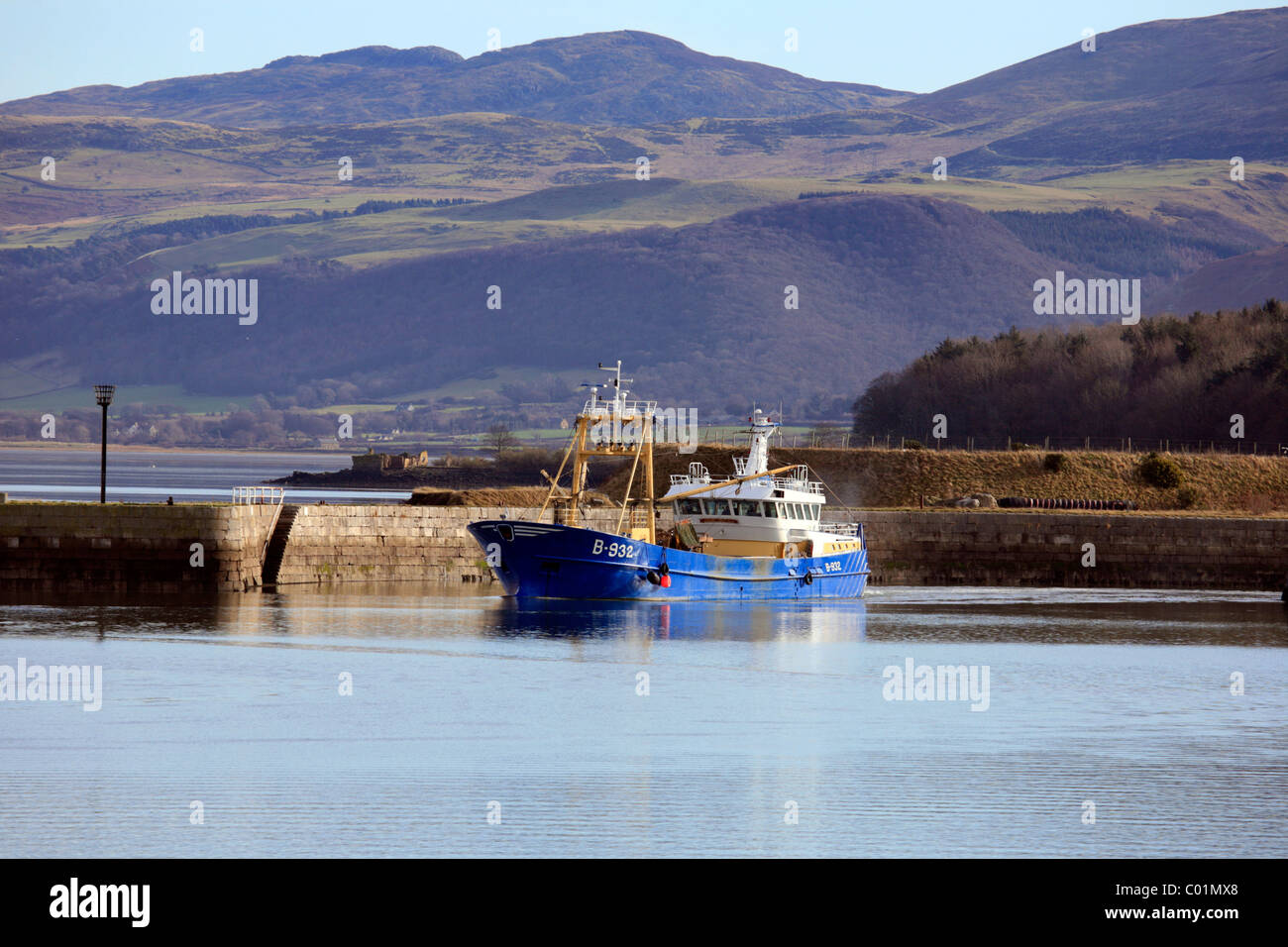 Mussel Dredger Mare Gratia leaving Bangor Harbour on the Menai Strait ...