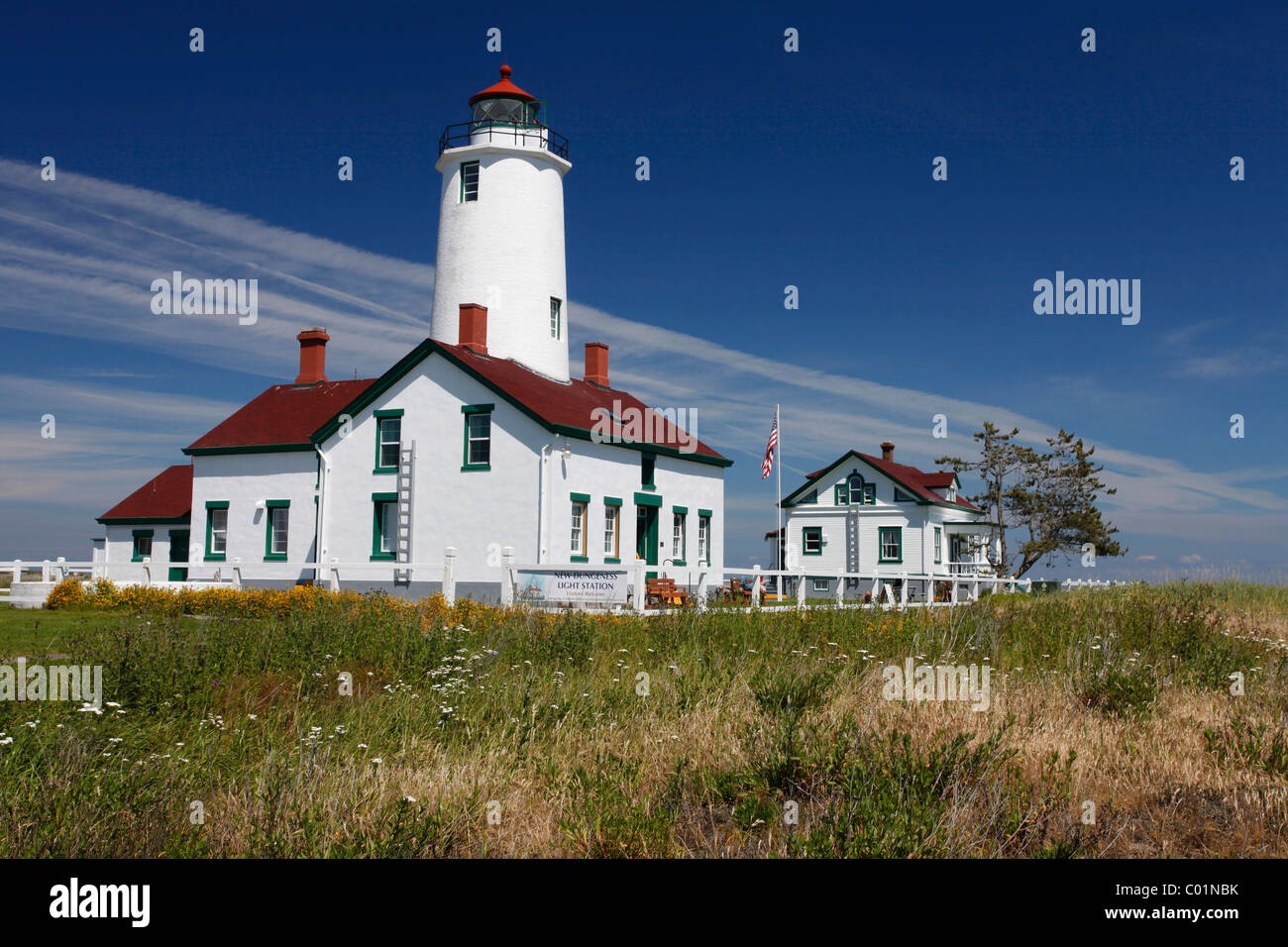 Dungeness Lighthouse on the sandspit of Olympic Peninsula, Sequim ...