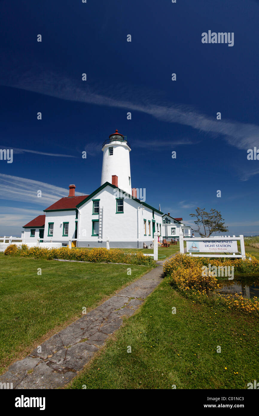 Dungeness Lighthouse on the sandspit of Olympic Peninsula, Sequim ...