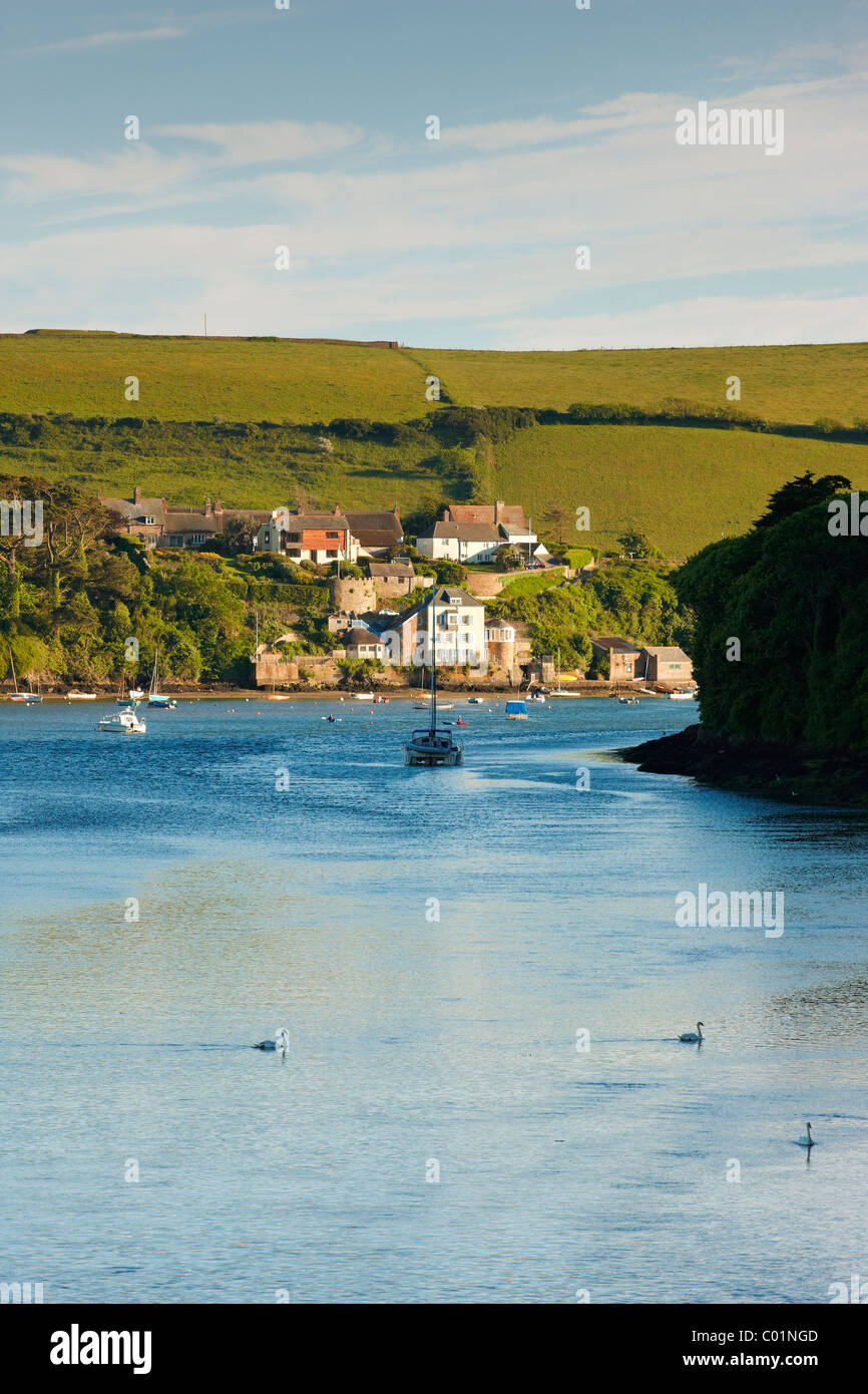 Avon estuary with the village of Bantham in the background, summer ...