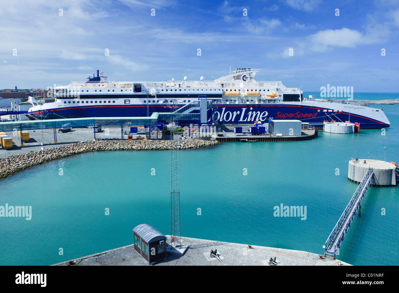 Color Line ferry in the port of Hirtshals, Denmark, Scandinavia, Europe ...