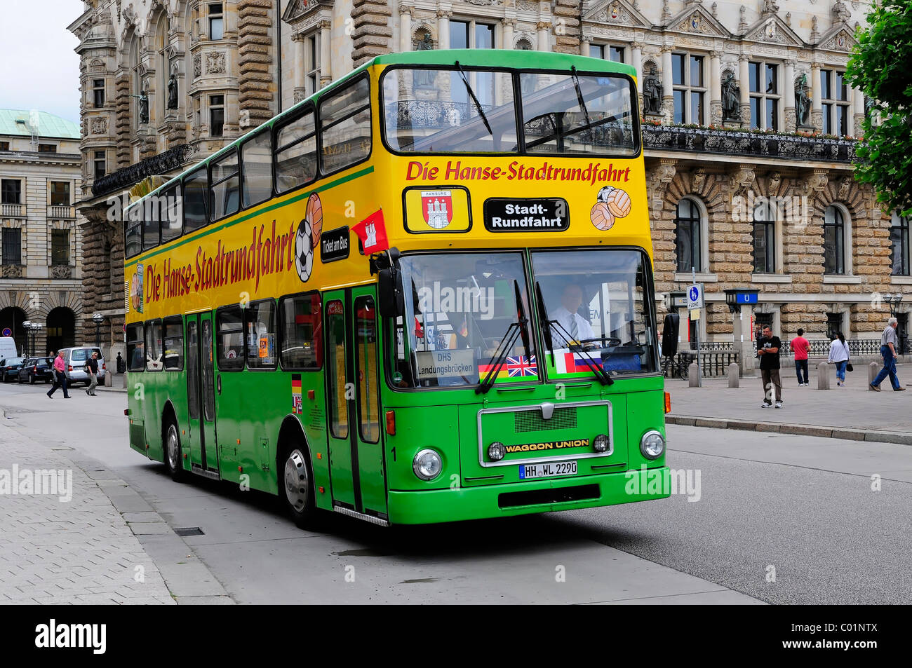 Double-decker bus, lettering "Die Hansestadtrundfahrt", sightseeing ...