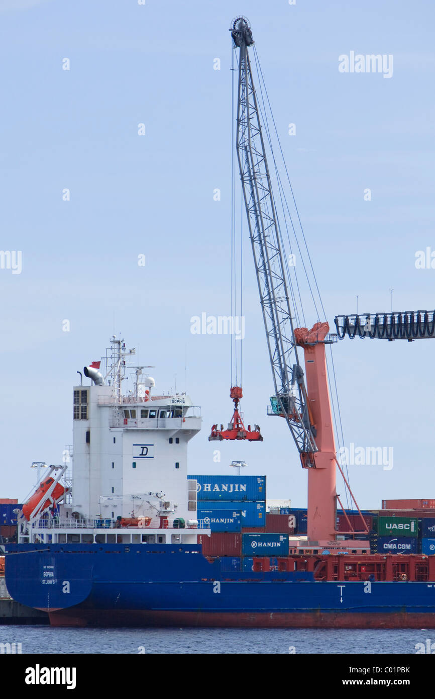 Container ship Sophia St Johns being loaded in the port of Larvik ...