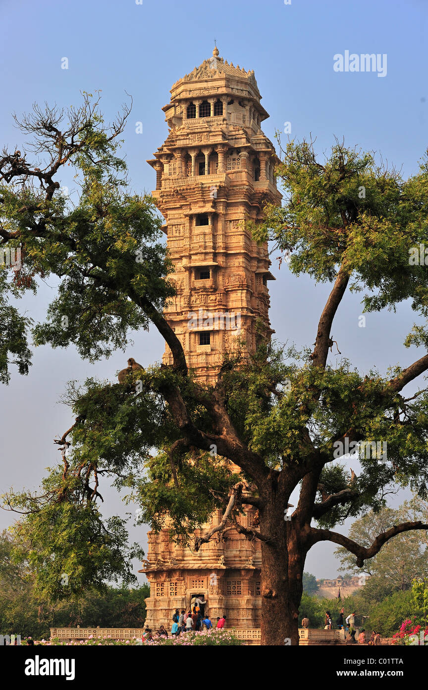 Victory tower of the Rajput fortress, Chittorgarh Fort from the 15th ...