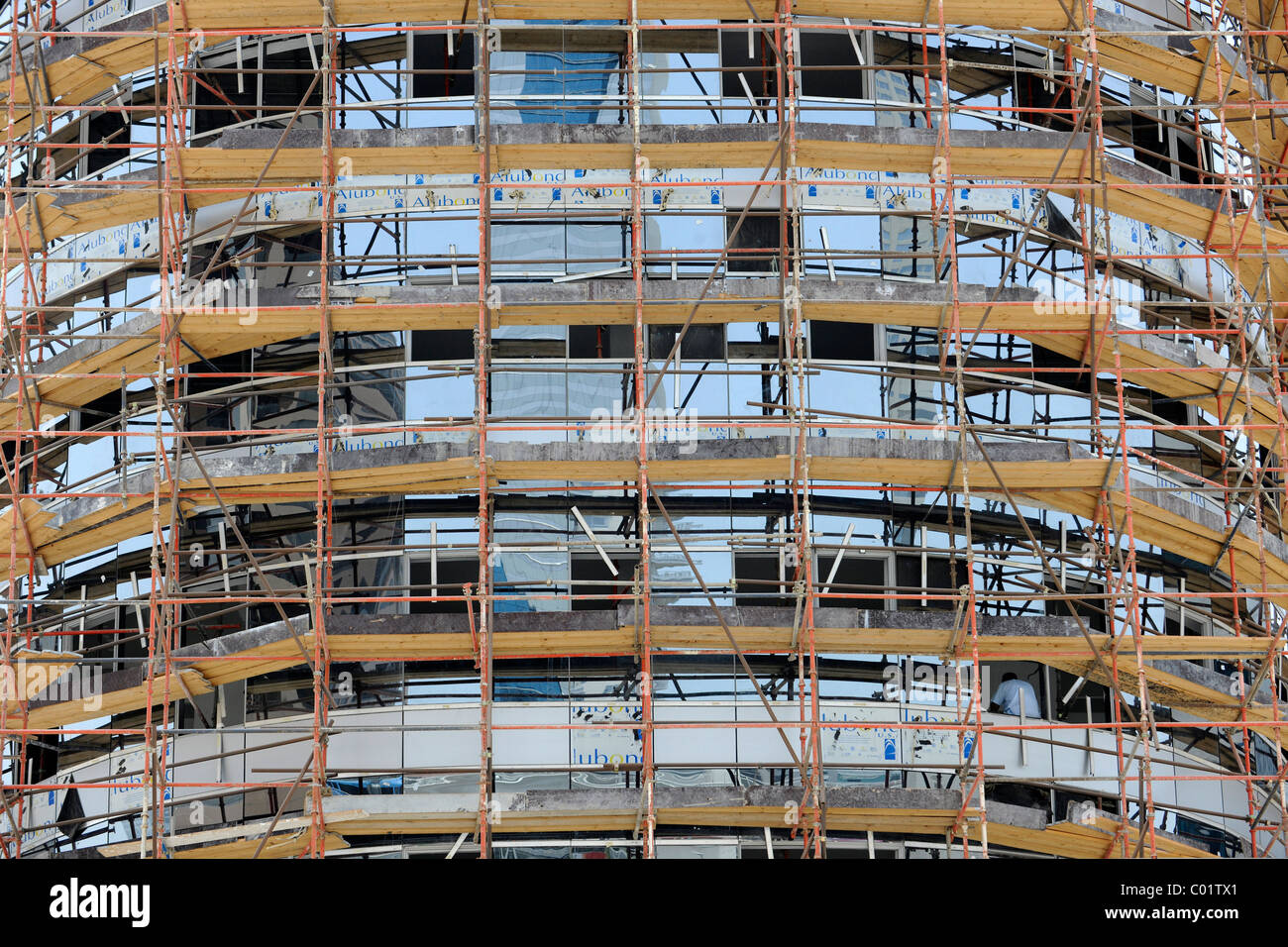 Glass facade with scaffolding, Dubai, United Arab Emirates, Middle East ...