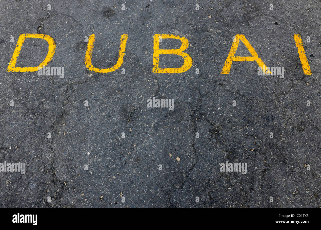 Dubai, inscription on asphalt, Dubai, United Arab Emirates, Middle East ...