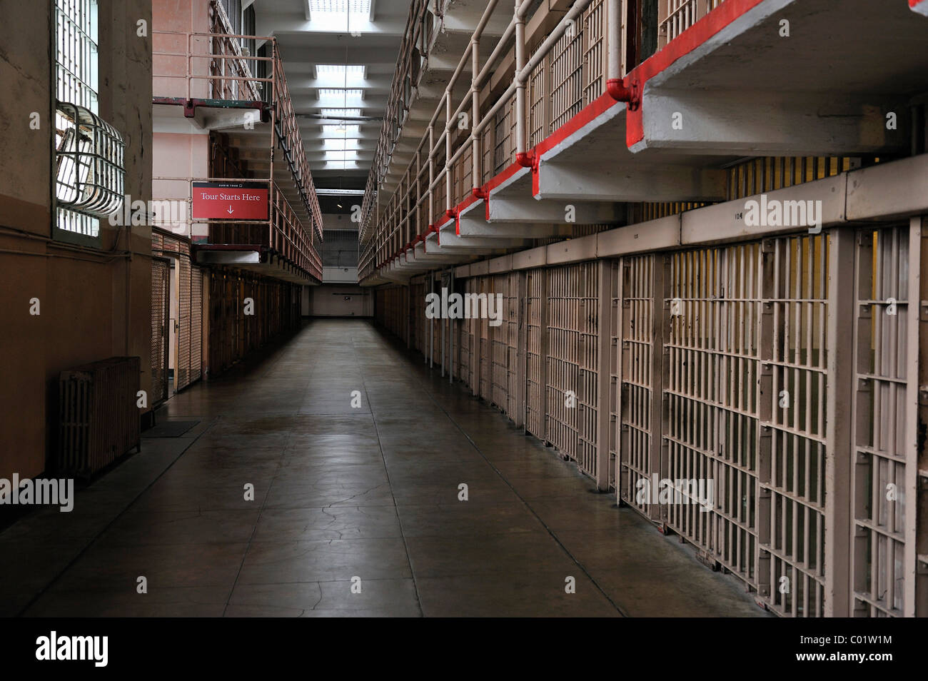View into a cell block in the prison, Alcatraz Island, California, USA ...
