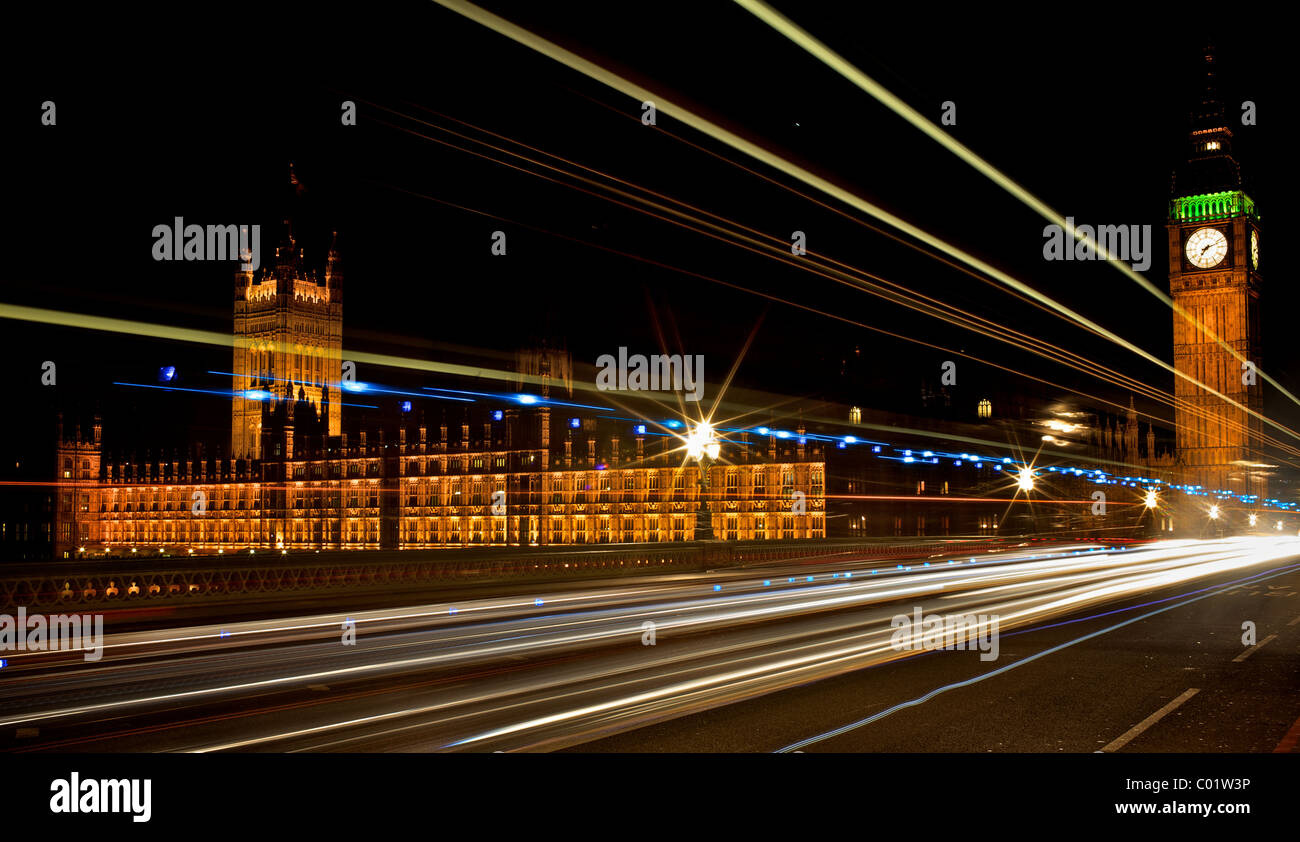 Light trails outside the houses of parliament in London Stock Photo - Alamy