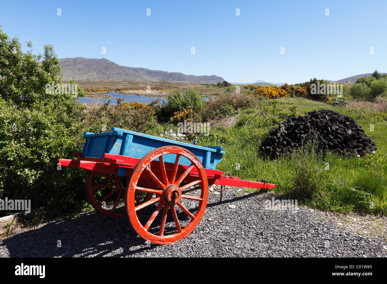 Colourful tumbrel in Owenduff, Corraun Peninsula, County Mayo, Connacht ...