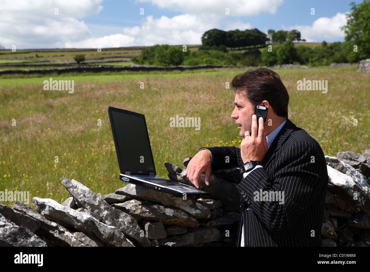 Businessman working remotely in rural location Stock Photo - Alamy