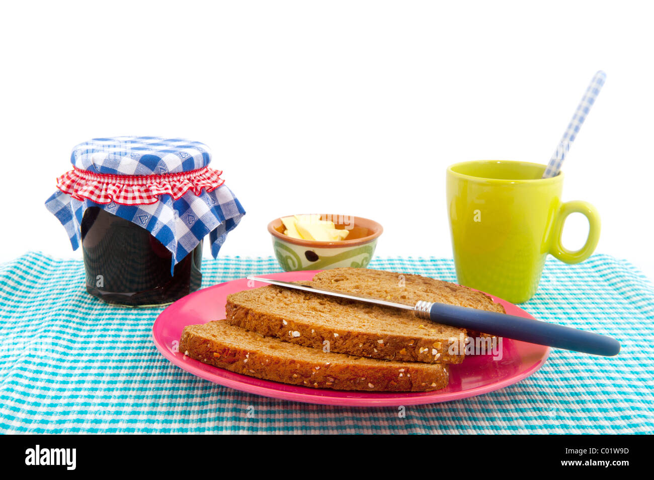 Breakfast with healthy brown bread butter and preserved jam Stock Photo ...
