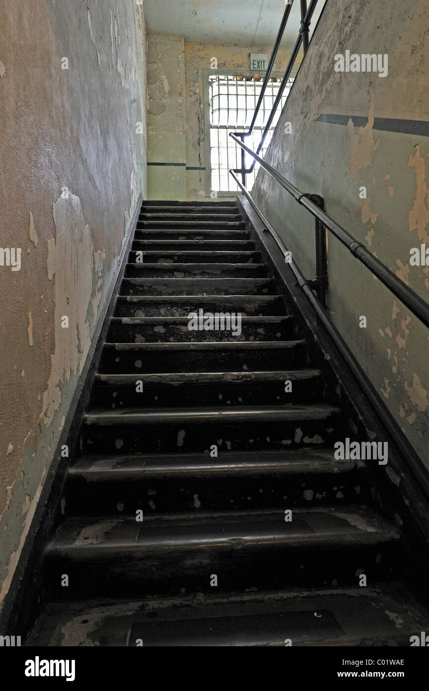 Old staircase in the prison, Alcatraz Island, California, USA Stock ...