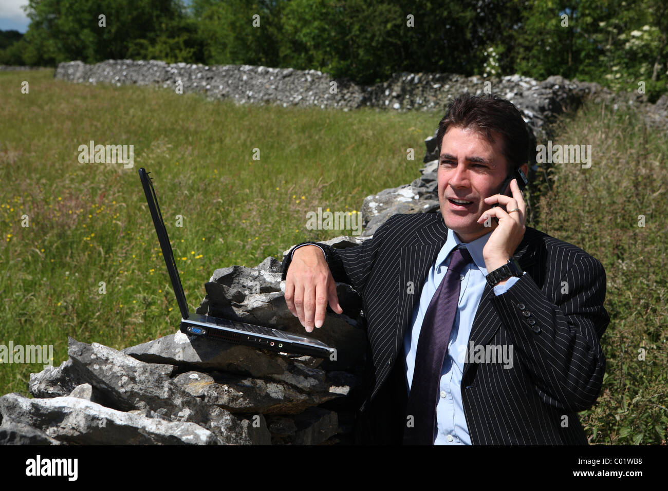 Businessman working remotely in rural location Stock Photo - Alamy