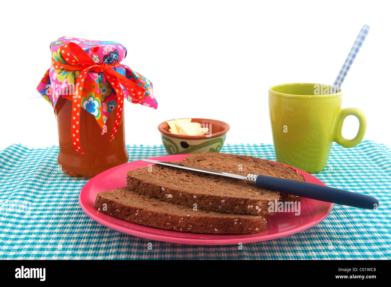 Breakfast with healthy brown bread butter and preserved jam Stock Photo ...