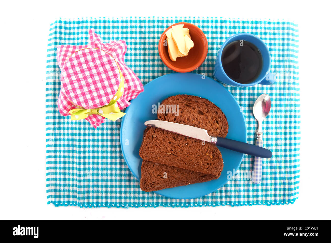 Breakfast with healthy brown bread butter and preserved jam Stock Photo ...