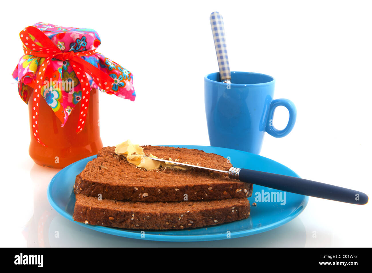 Breakfast with healthy brown bread butter and preserved jam Stock Photo ...