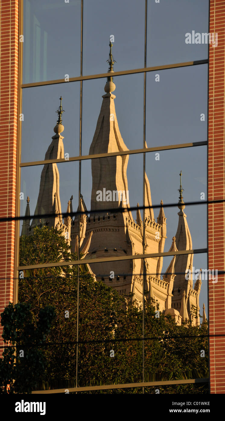 Reflection in an office building, Temple of The Church of Jesus Christ ...