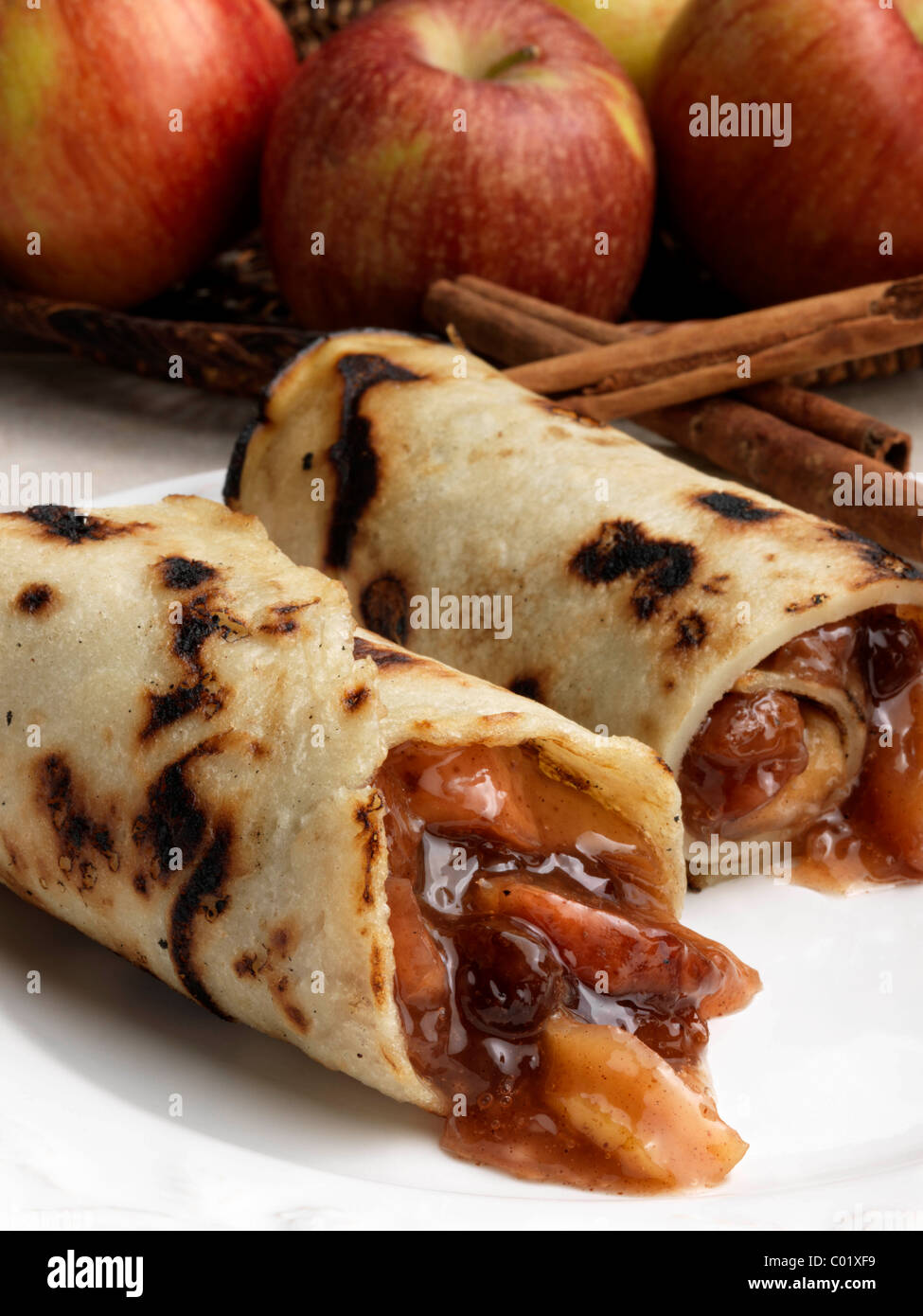 Apple sultanas maple syrup pancake wraps hi-res stock photography and ...