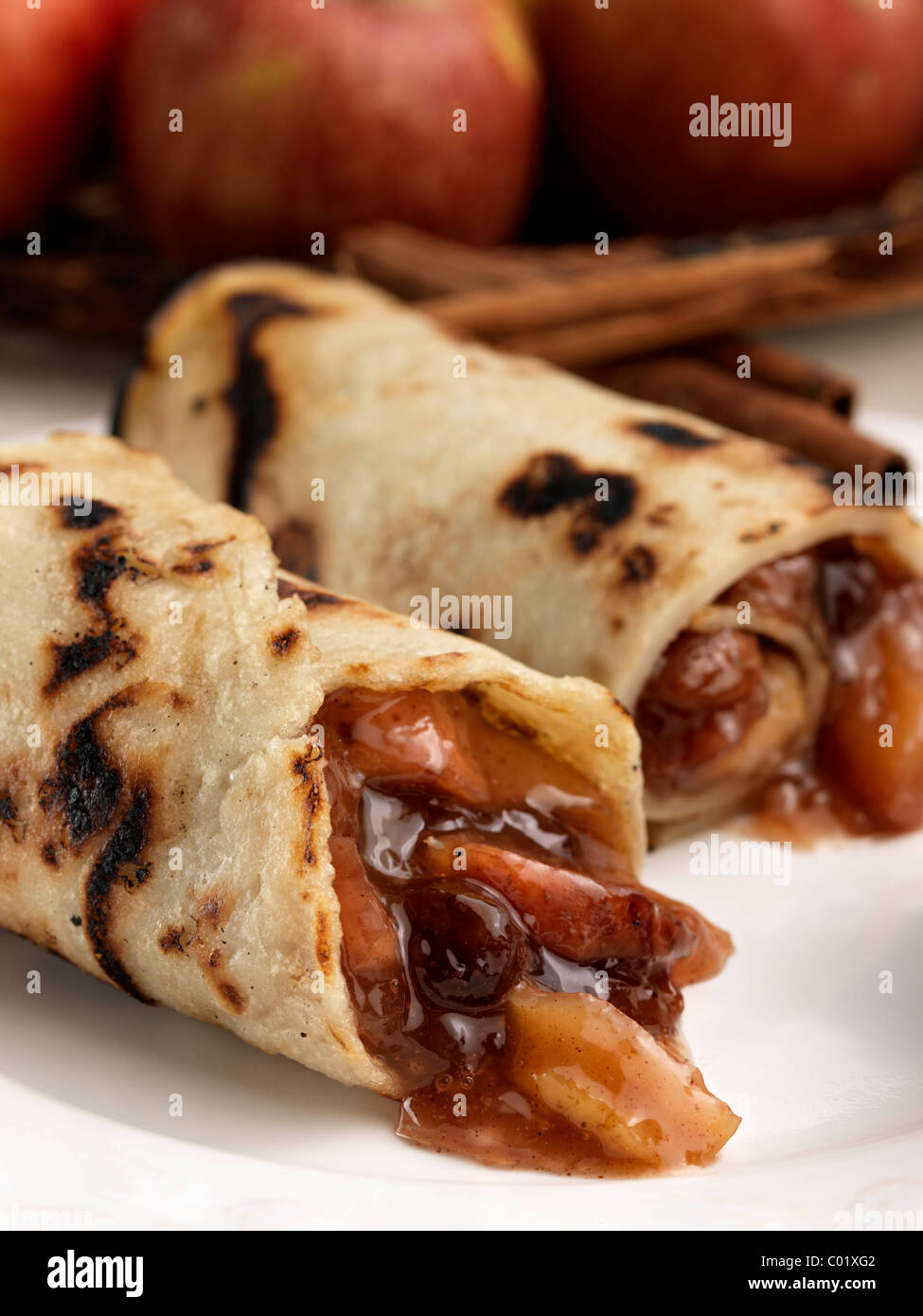 Individual apple sultanas male syrup pancake wraps hi-res stock ...