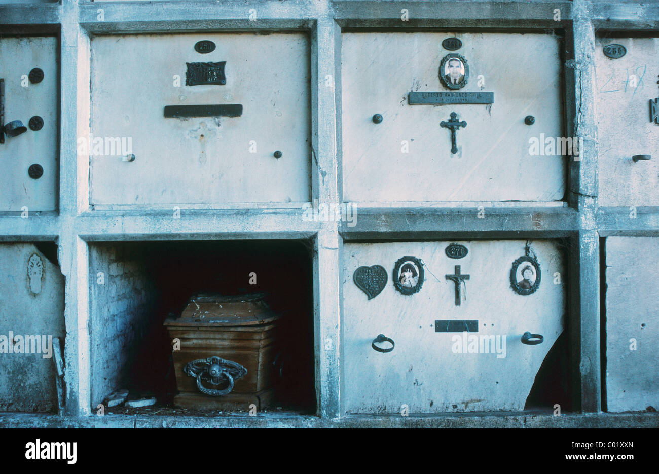 Open grave with casket, cemetery, Buenos Aires, Argentina, South ...