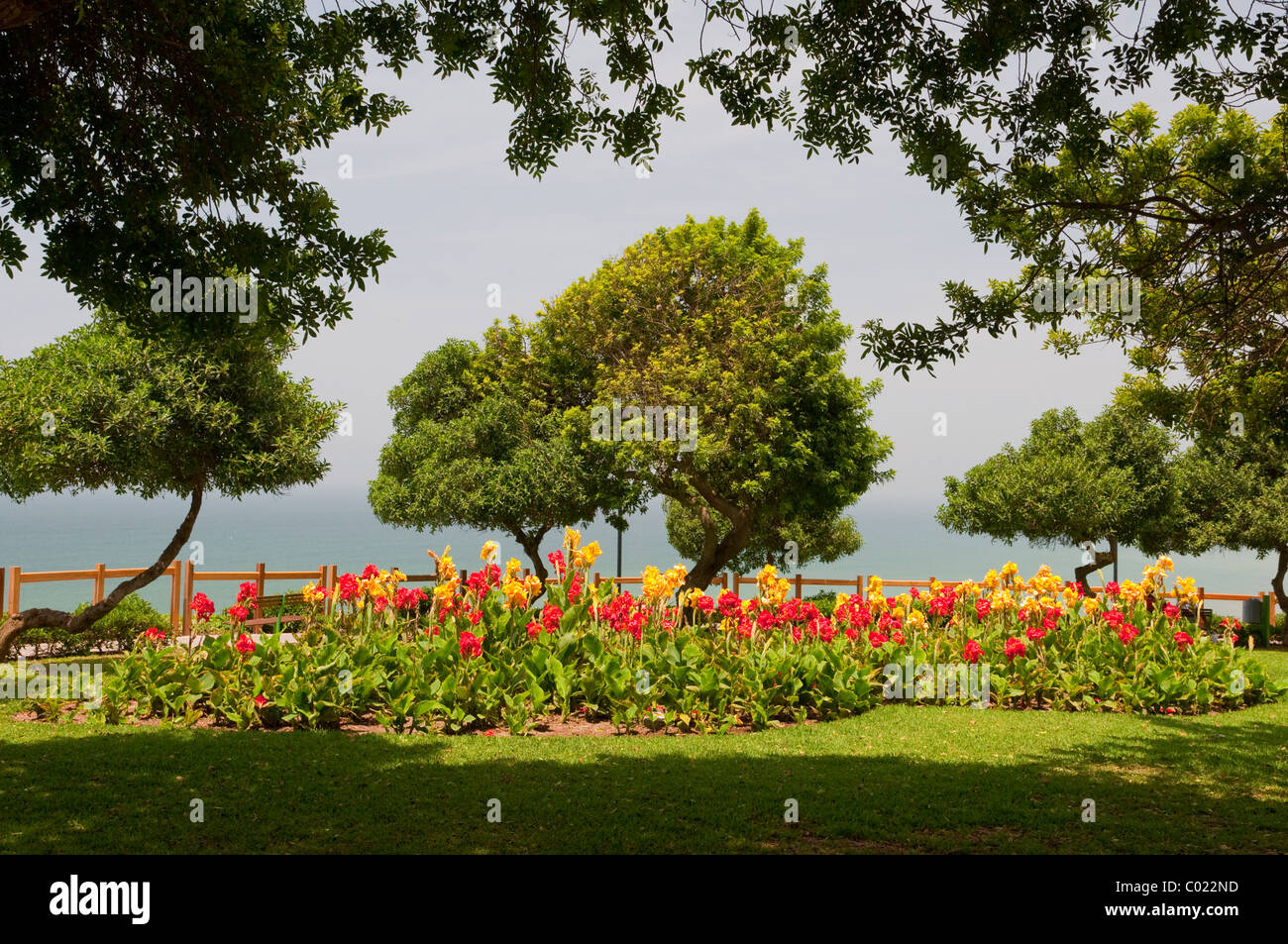 Seaside park with flower gardens in Miraflores, Lima, Peru, South ...
