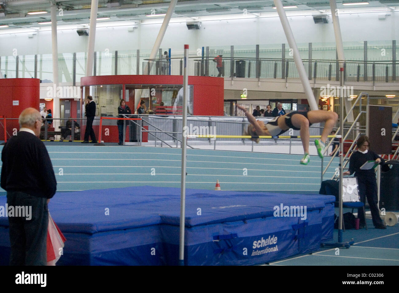 Frances Smithson does the low jump at Lee Valley London Games Stock ...