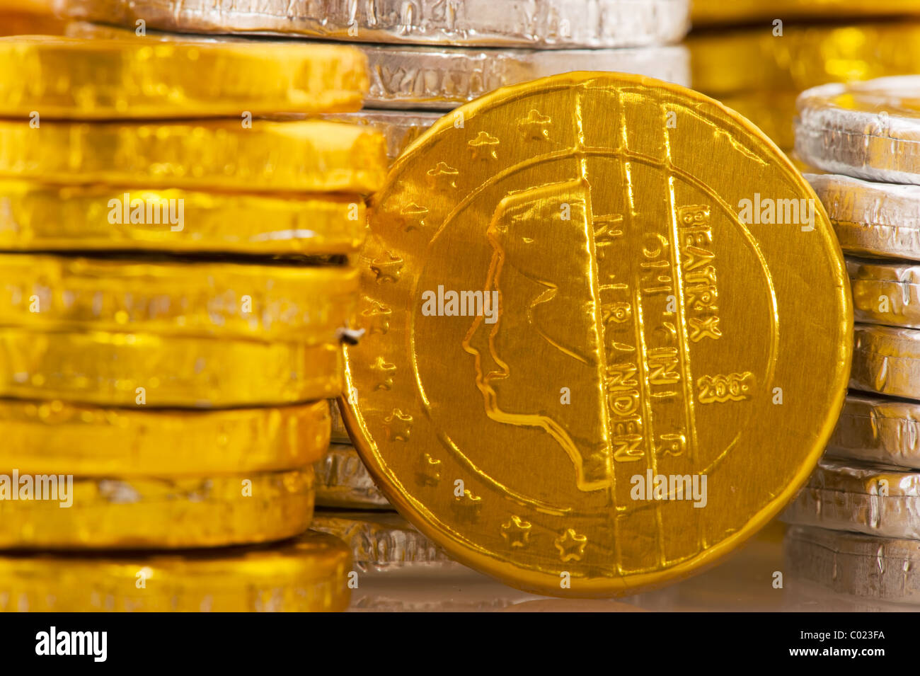 Lots of Dutch chocolate European money in silver and copper Stock Photo ...