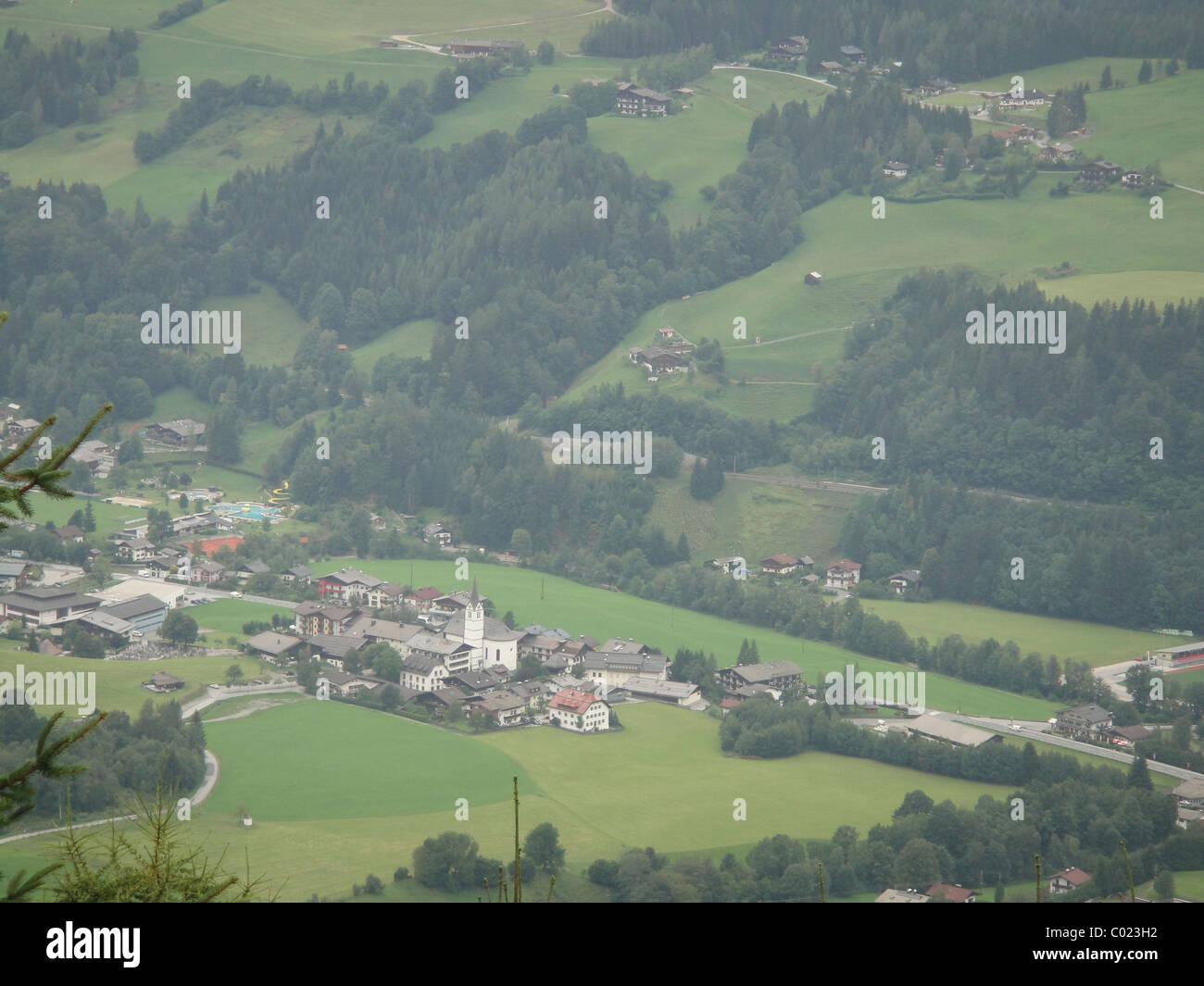Austrian Alpine town from the mountain Stock Photo - Alamy