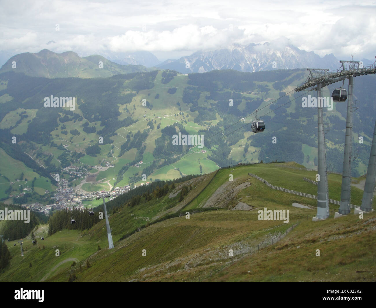 Austrian Alpine ski resort in the summer with cable cars Stock Photo ...