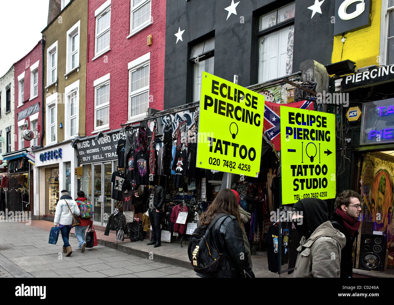 Advertising placards on Camden High Street in London Stock Photo - Alamy