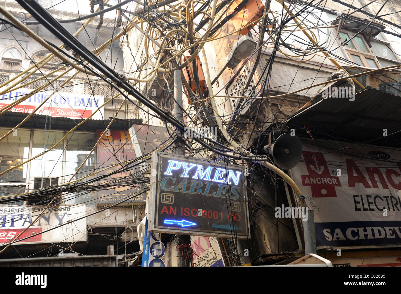Messy cables - Indian Street Stock Photo - Alamy