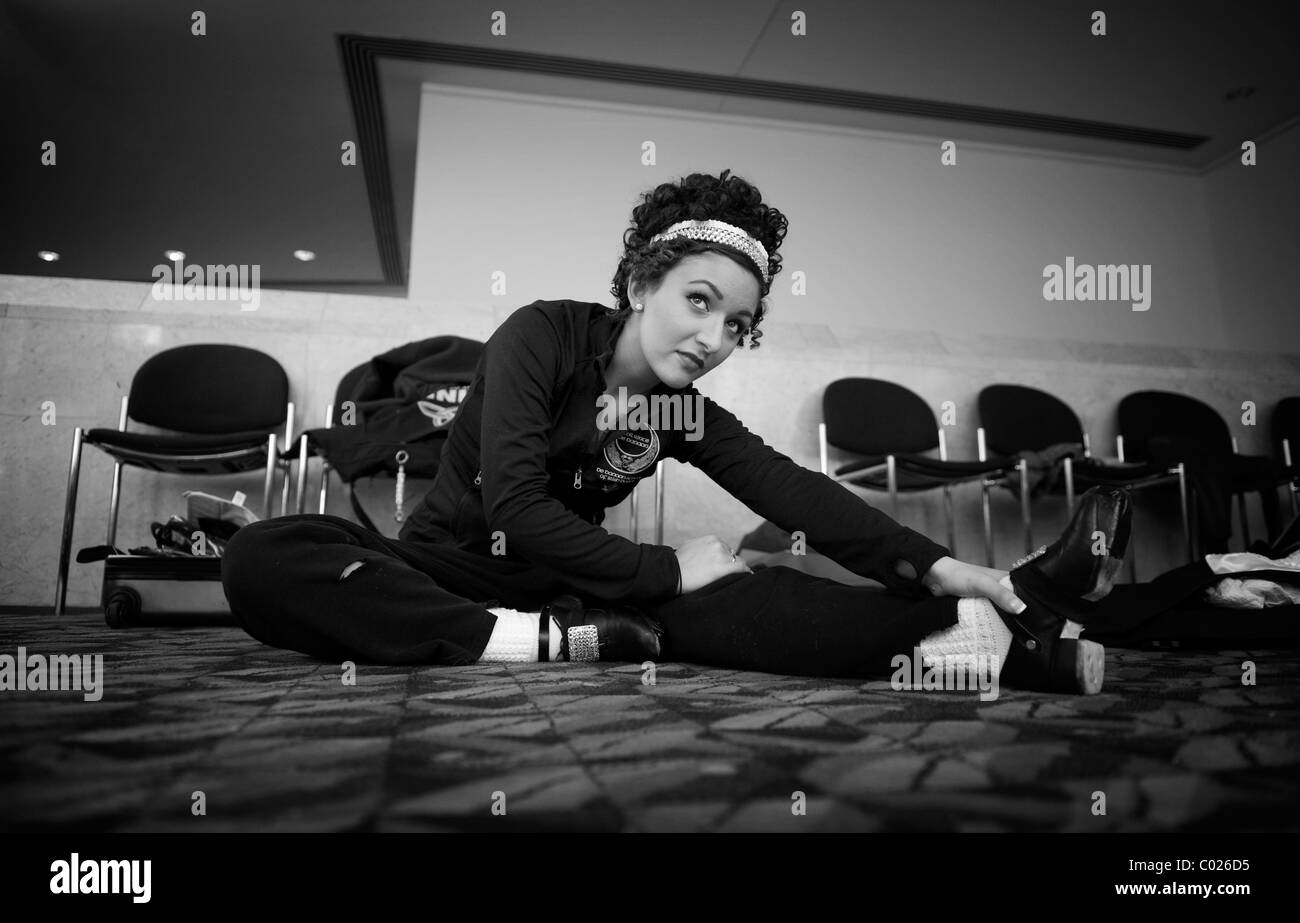 Canadian , Irish dancer warms up backstage. 2010 World Irish Dancing ...