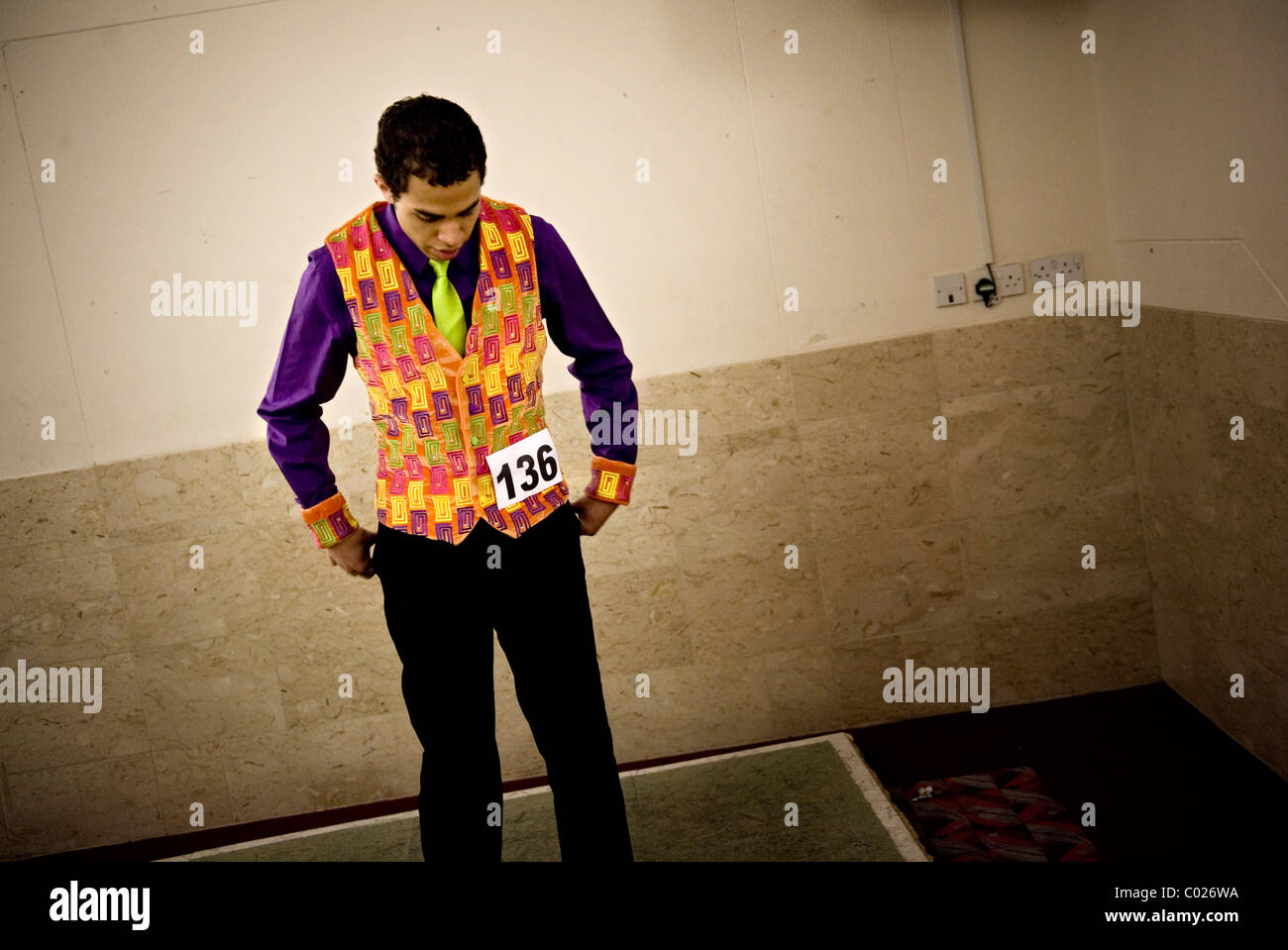 Male Irish dancer prepares for competition. 2010 World Irish Dancing ...