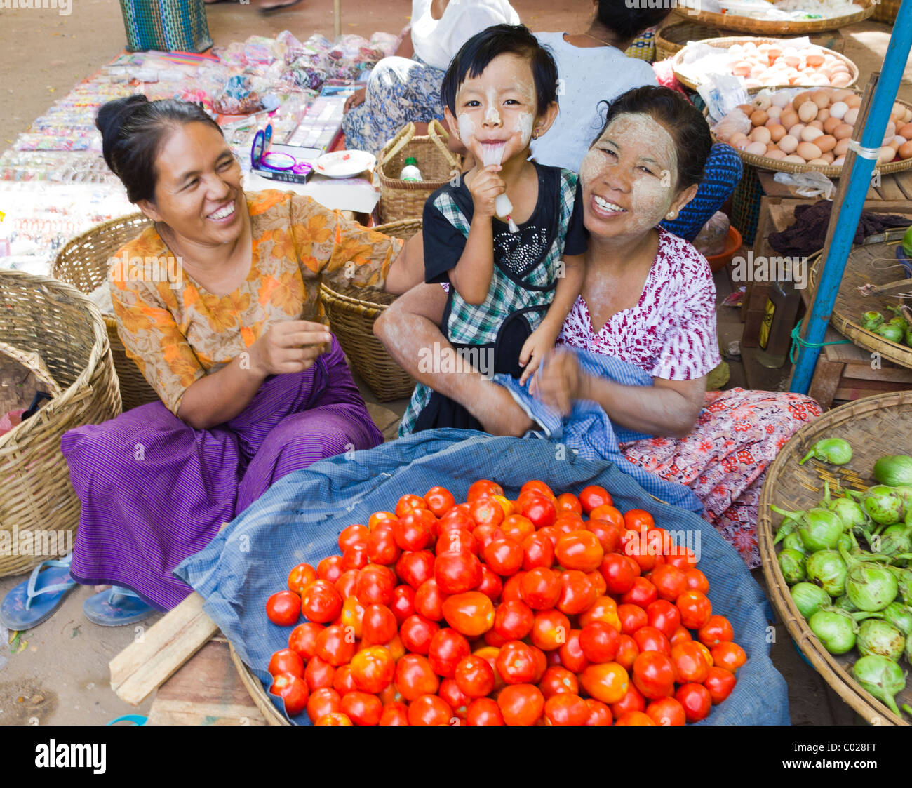 vegetable seller, daily market, New Bagan, Burma Myanmar Stock Photo ...