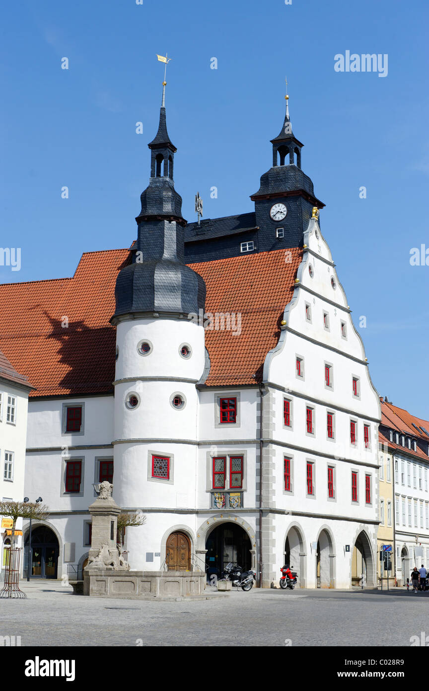 Market square with town hall, Hildburghausen, Thuringia, Germany ...