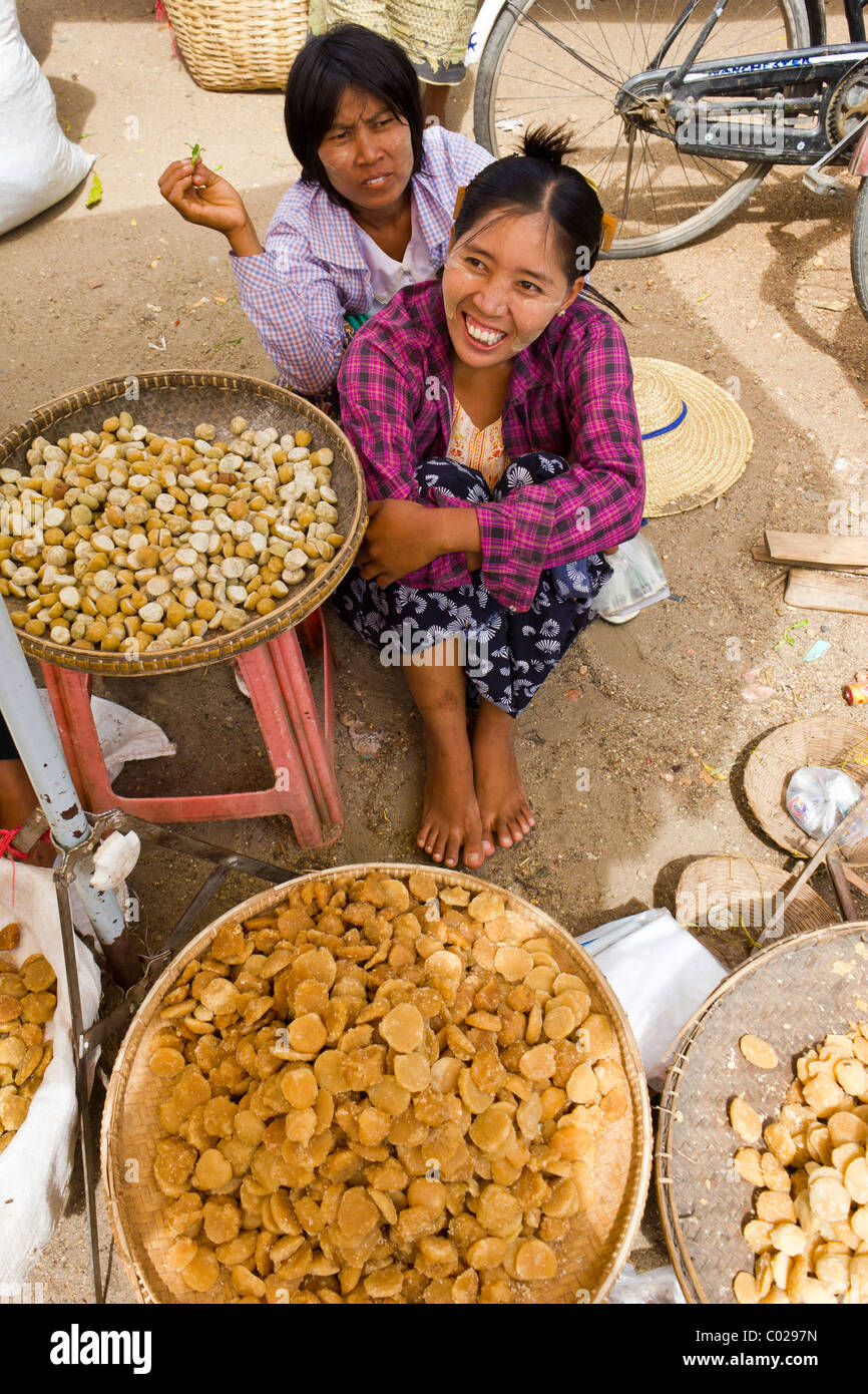 sugar lump seller, daily market, New Bagan, Burma Myanmar Stock Photo ...