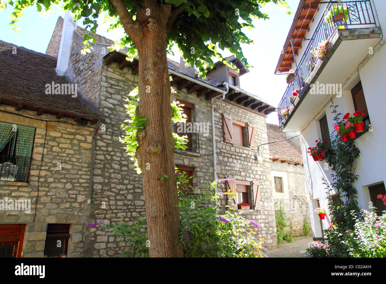 Hecho village street in Pyrenees Aragon Huesca Spain Stock Photo - Alamy