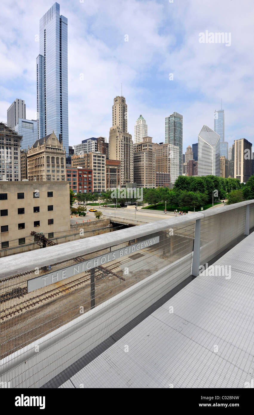 View from The Nichols Bridgeway pedestrian bridge towards the skyline ...