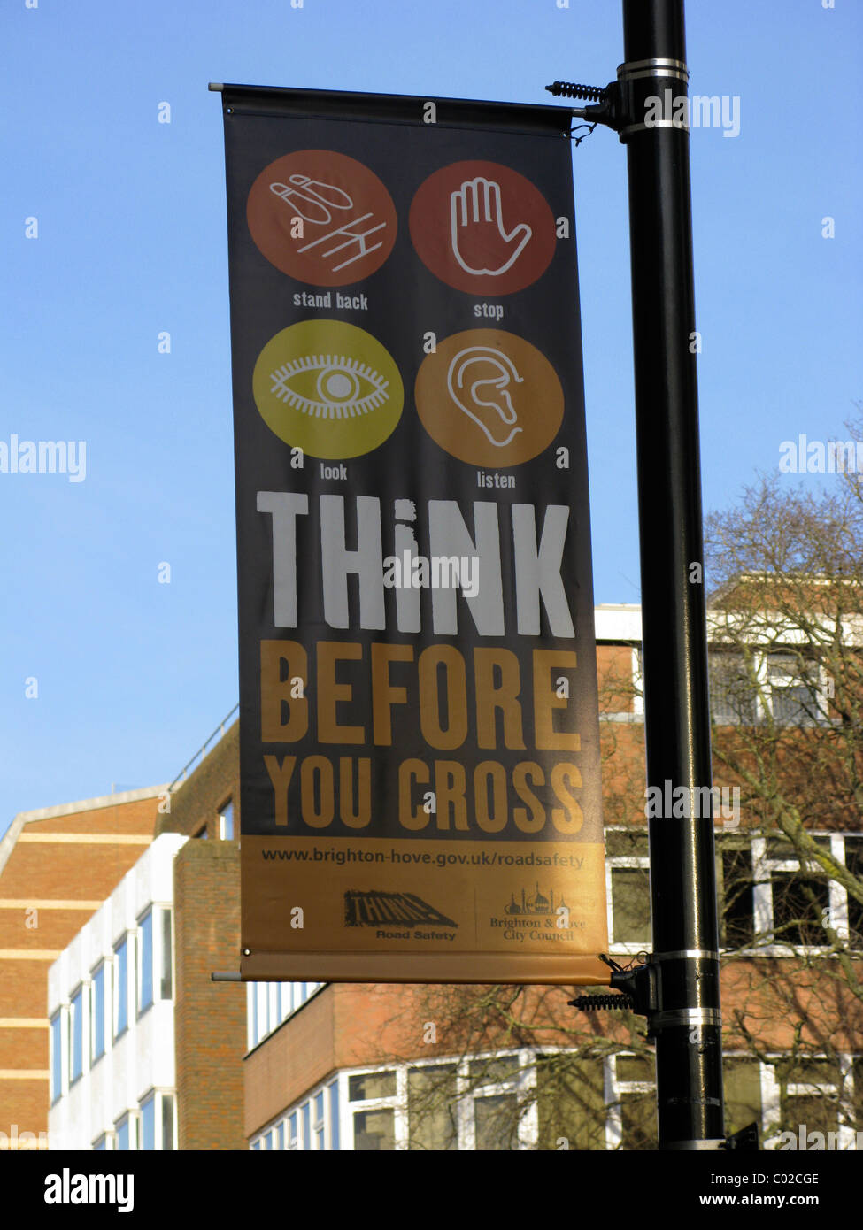 ''Think before you cross'' road safety sign in Brighton & Hove East ...
