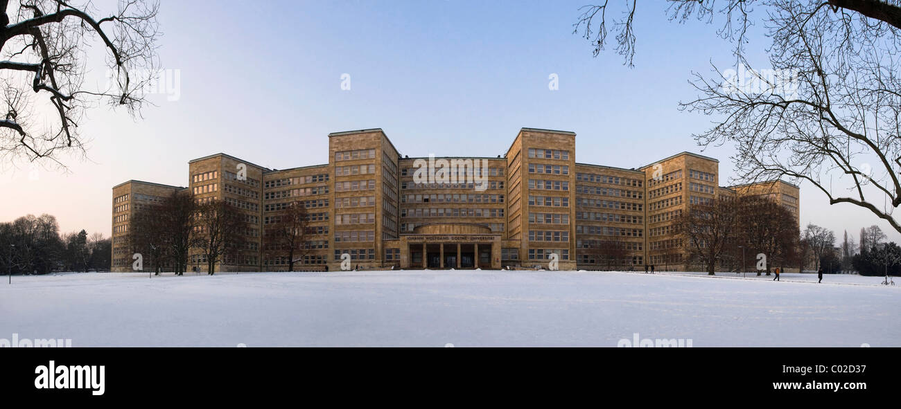 Panorama of the Johann Wolfgang Goethe University in winter, former IG ...