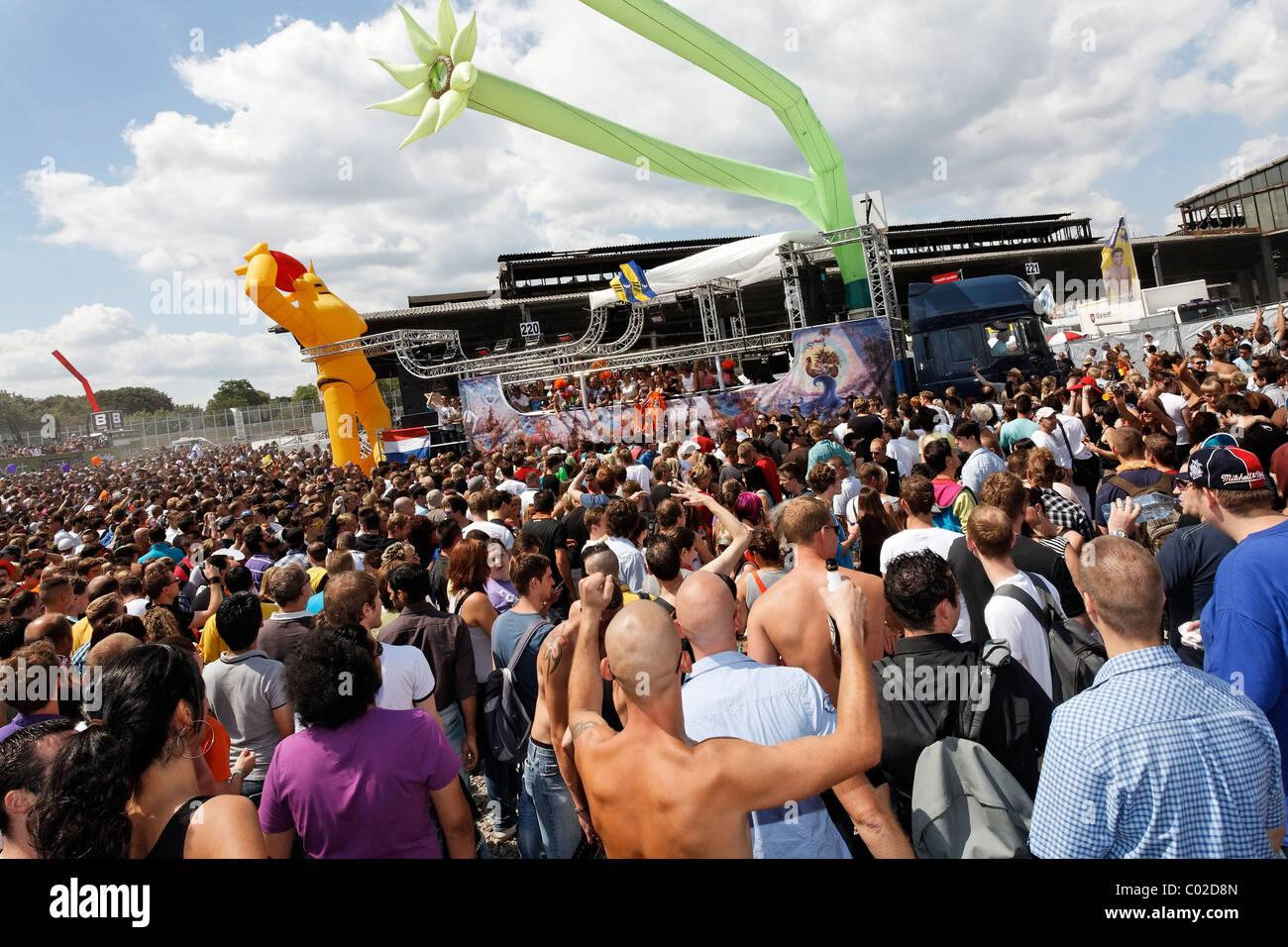 Ravers dancing at the Loveparade 2010, Duisburg, North Rhine-Westfalia ...
