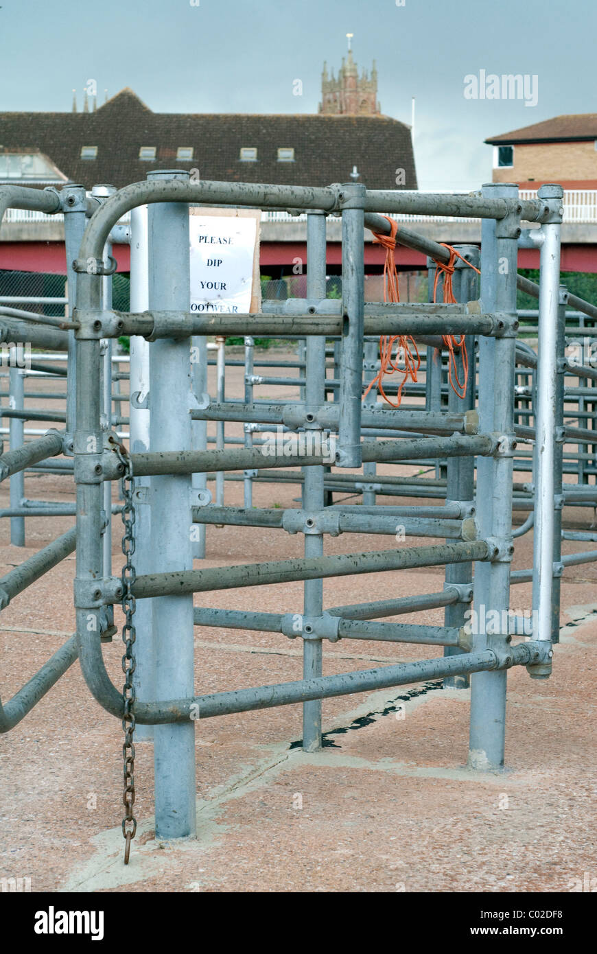 Livestock pens with church spire in background. Empty Taunton Livestock ...