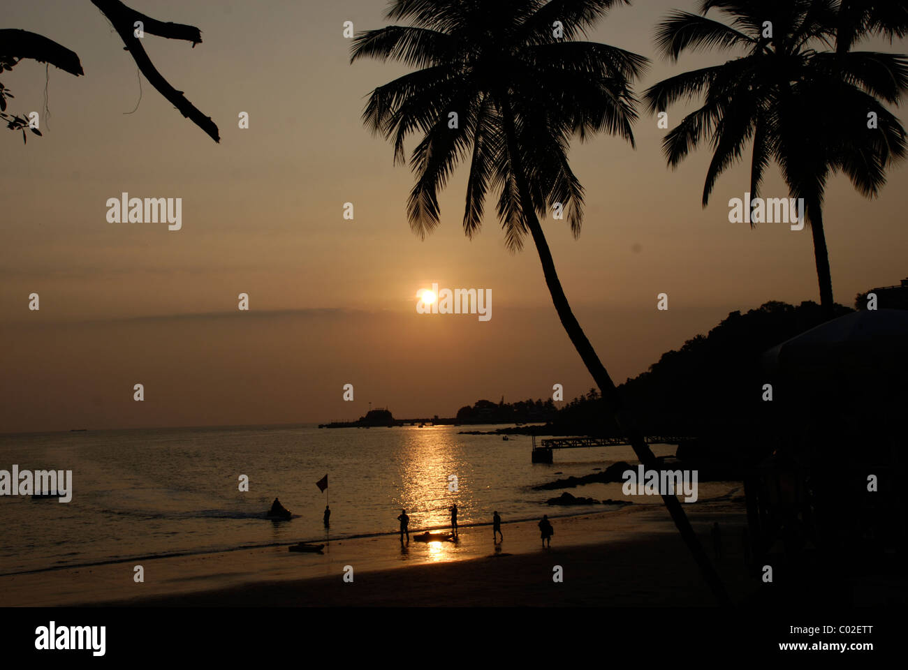 Sunset overlooking beautiful beach opposite Dona Paula, Panaji, Goa ...