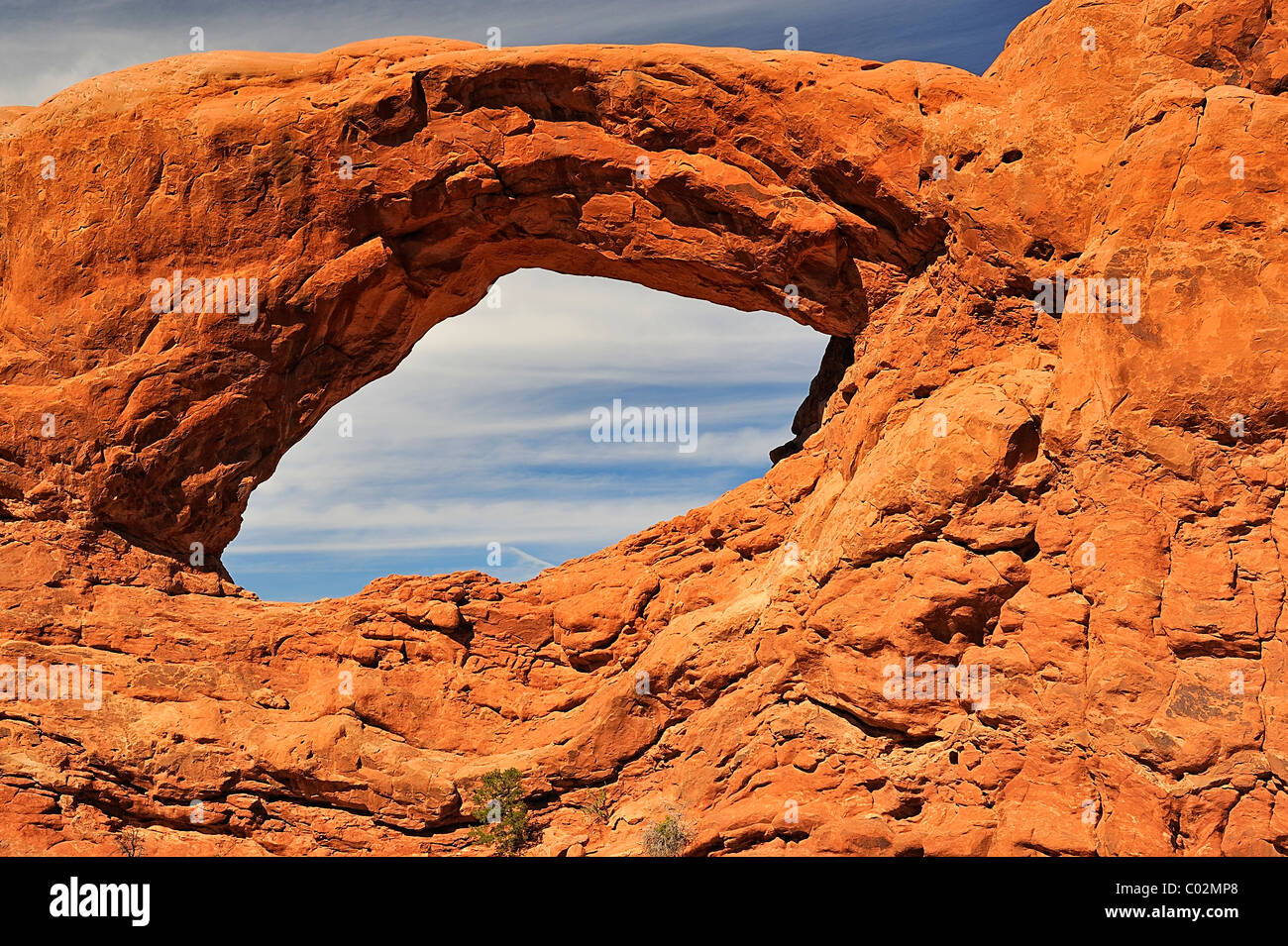 North arch of Double Arch formation in Arches National Park in Utah ...