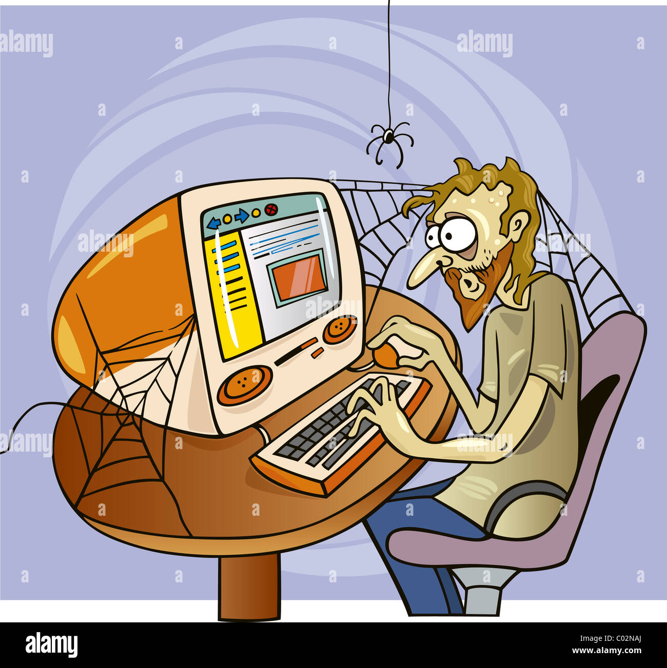 cartoon illustration of manic internet user Stock Photo - Alamy