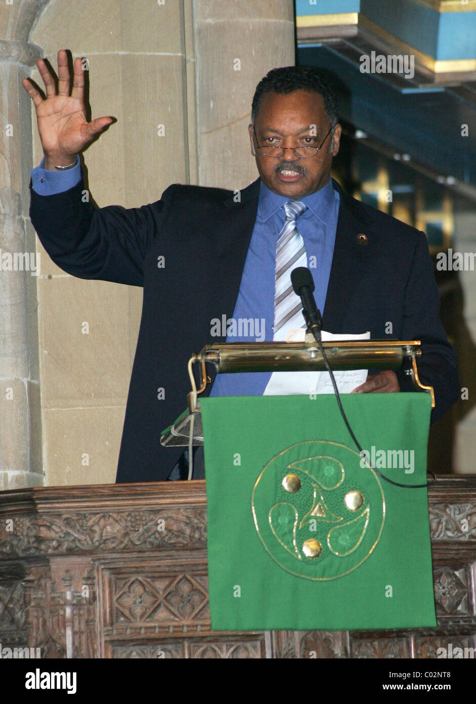 Civil rights activist Reverend Jesse Jackson delivers a public address ...
