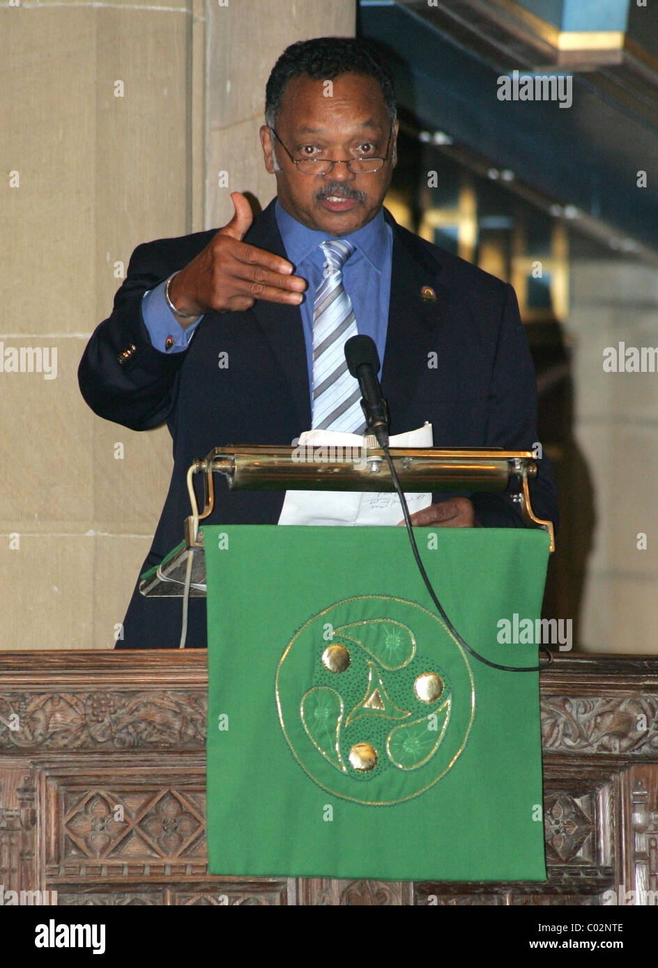 Civil rights activist Reverend Jesse Jackson delivers a public address ...