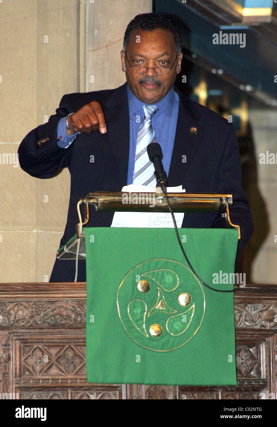 Civil rights activist Reverend Jesse Jackson delivers a public address ...