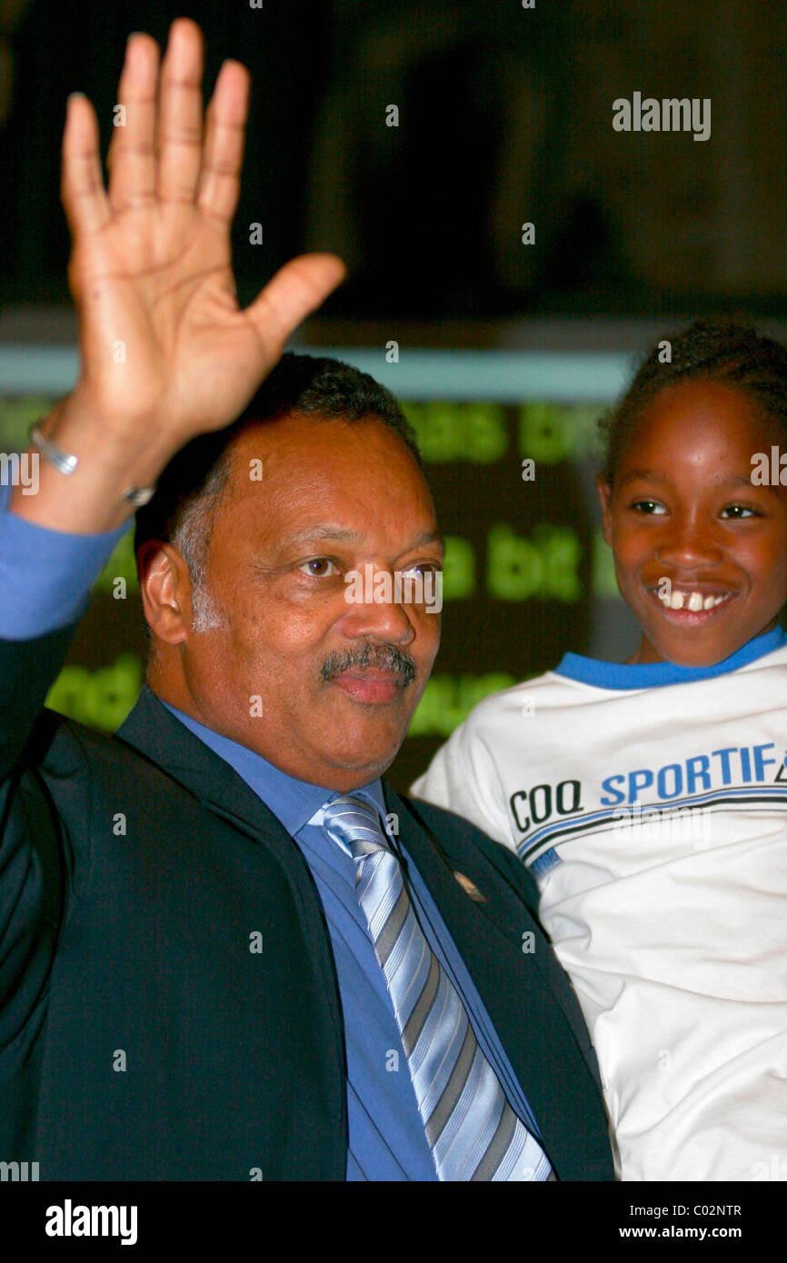 Civil rights activist Reverend Jesse Jackson delivers a public address ...